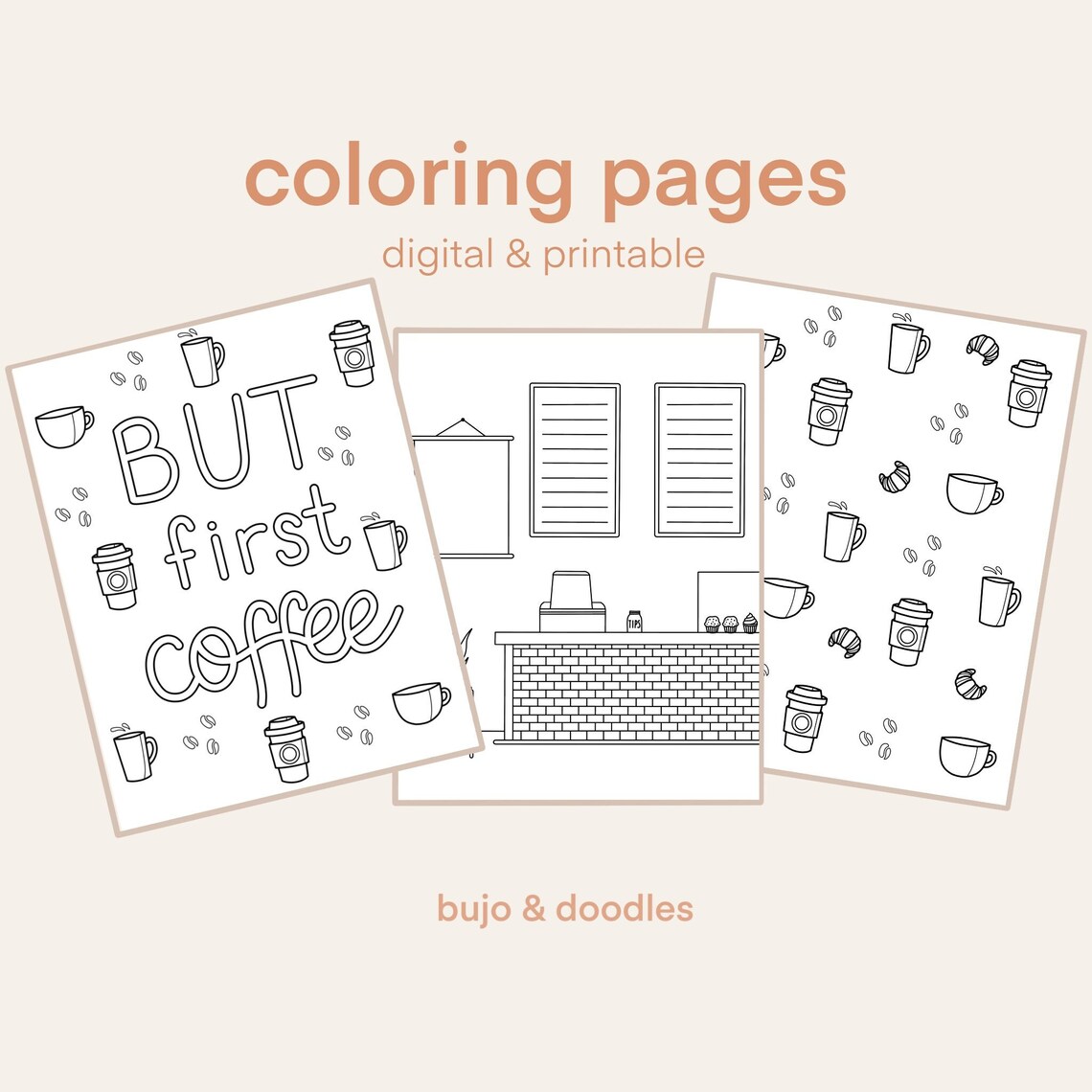 Coffee Shop Coloring Page Pack | Digital Download | Coloring Sheet ...