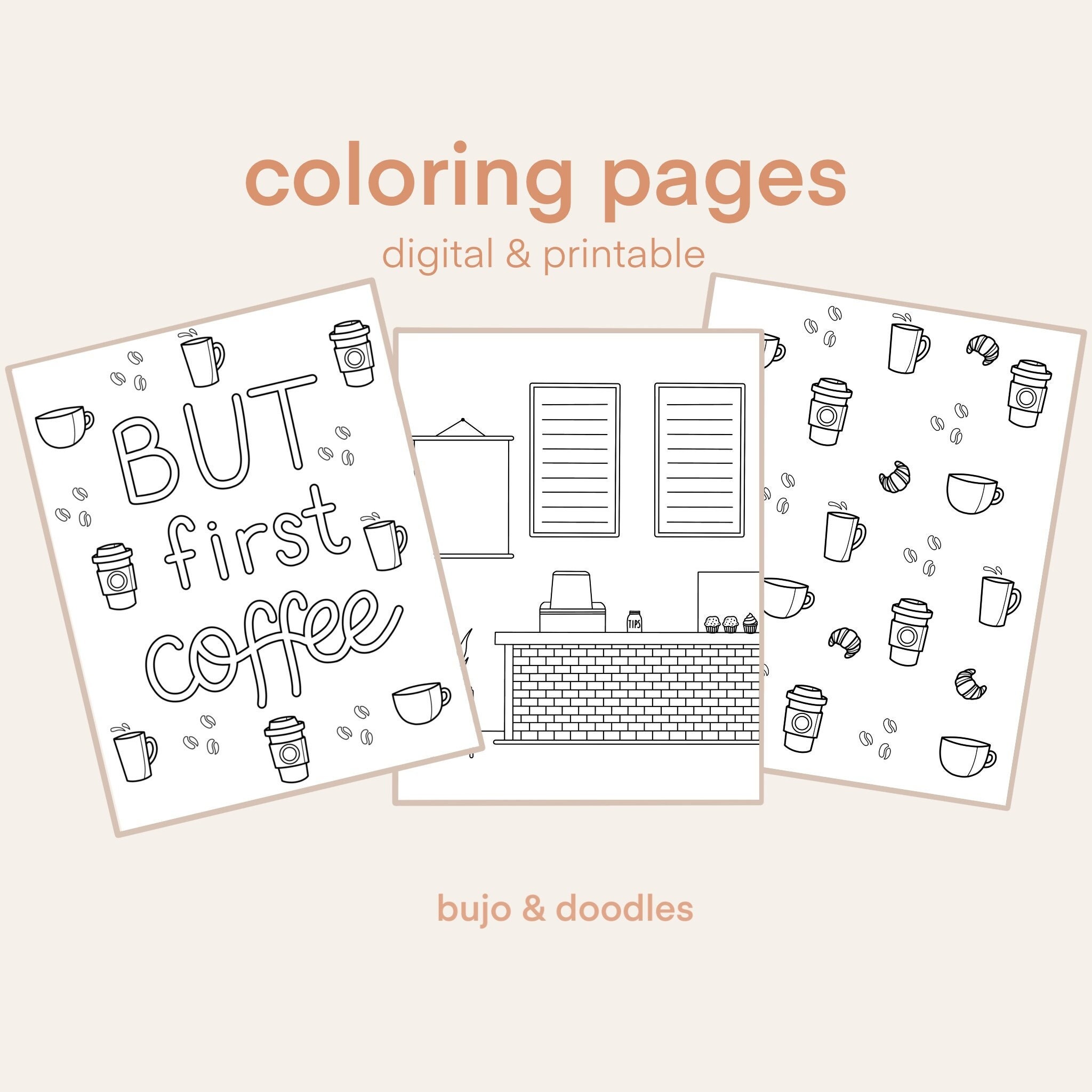 Coffee Shop Coloring Page Pack | Digital Download | Coloring Sheet ...