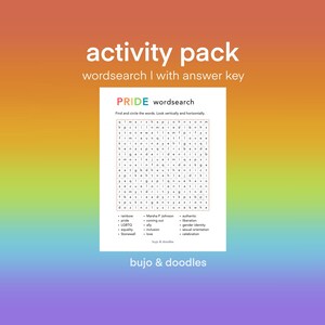 Pride Month Activity Pack Digital Download Coloring Sheet Wordsearch ...