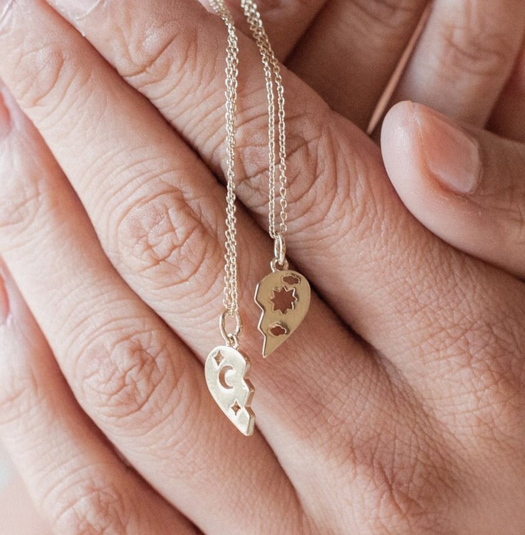 BFF Best Friend Heart Set Necklace Duo Set, Gift for Bestie, Dainty ...
