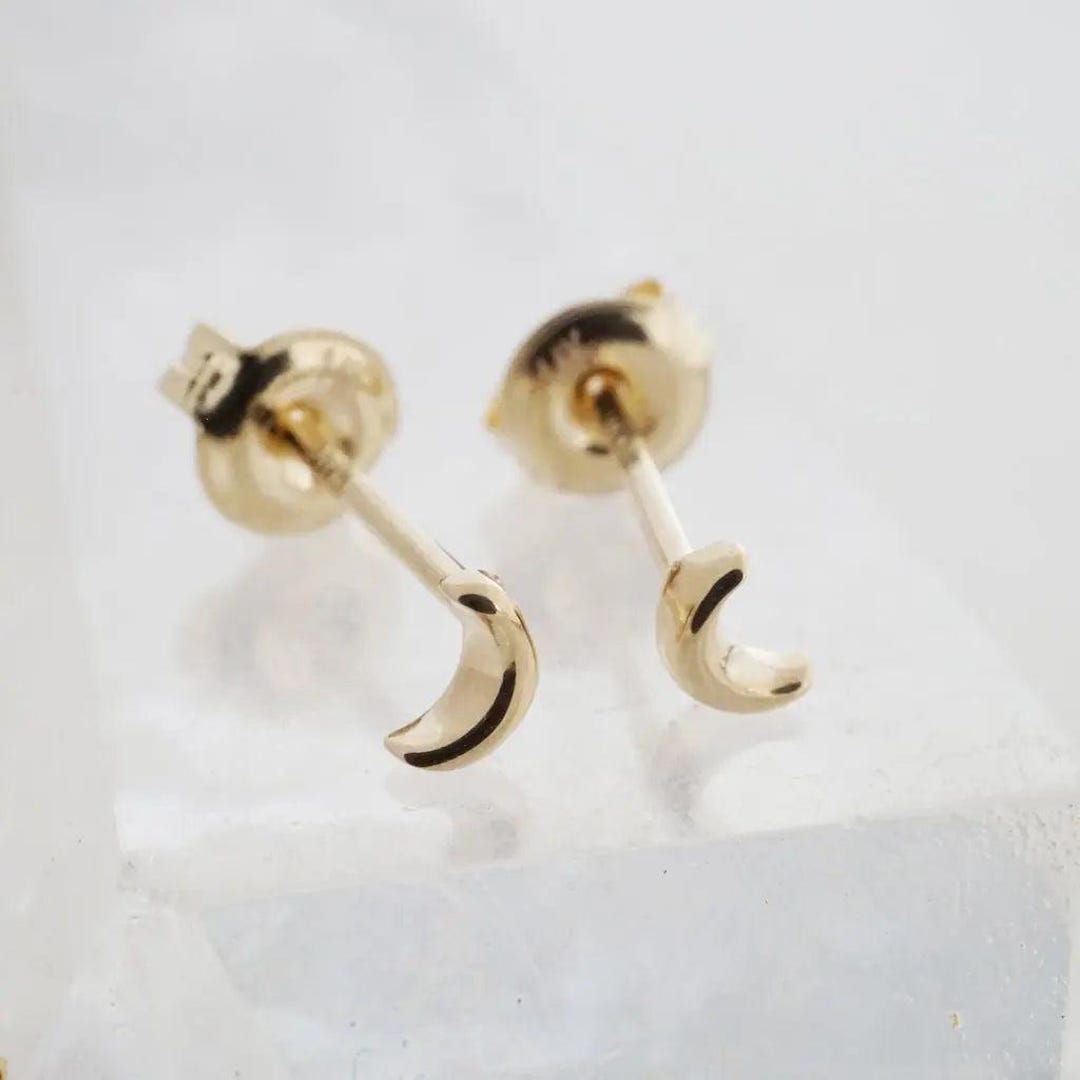 Mini Moon Studs, 14k Gold in Gold, Silver, Rose Gold | Dainty Minimalist Everyday Gift Jewelry ...