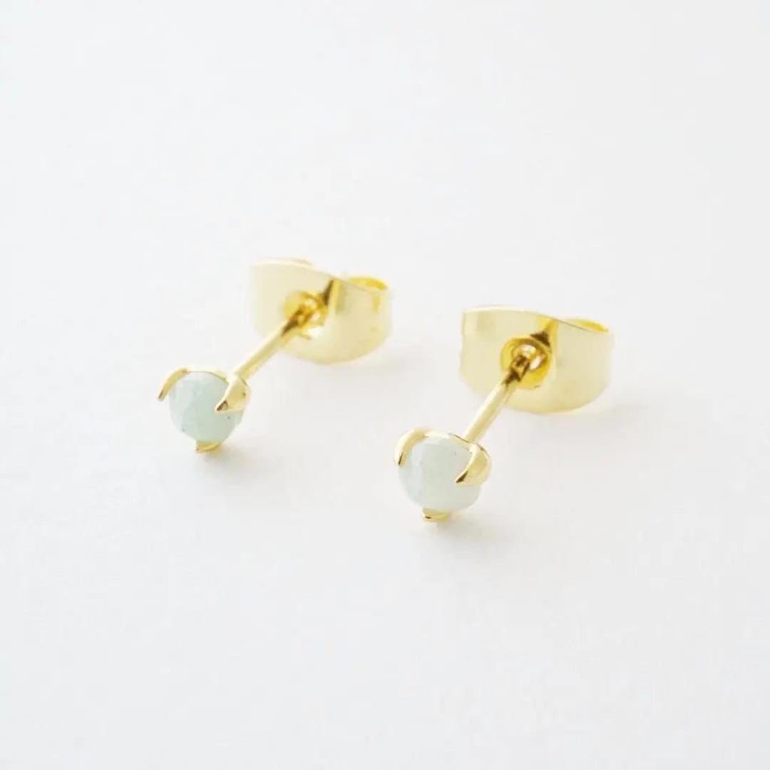 Tiny Jade Point Solitaire Studs in Gold, Silver, Rose Gold | Dainty ...