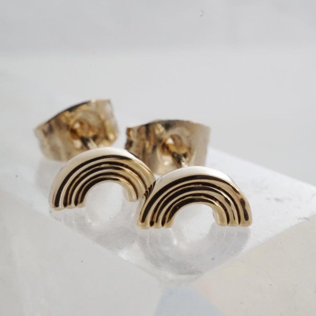 Mini Rainbow Studs in Gold, Silver, Rose Gold | Dainty Minimalist ...