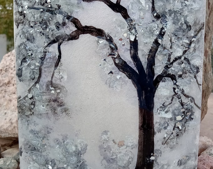Textured Tree,crushed Glass,black,white,monocrome,sparkle,7x5.5x1.5 ...