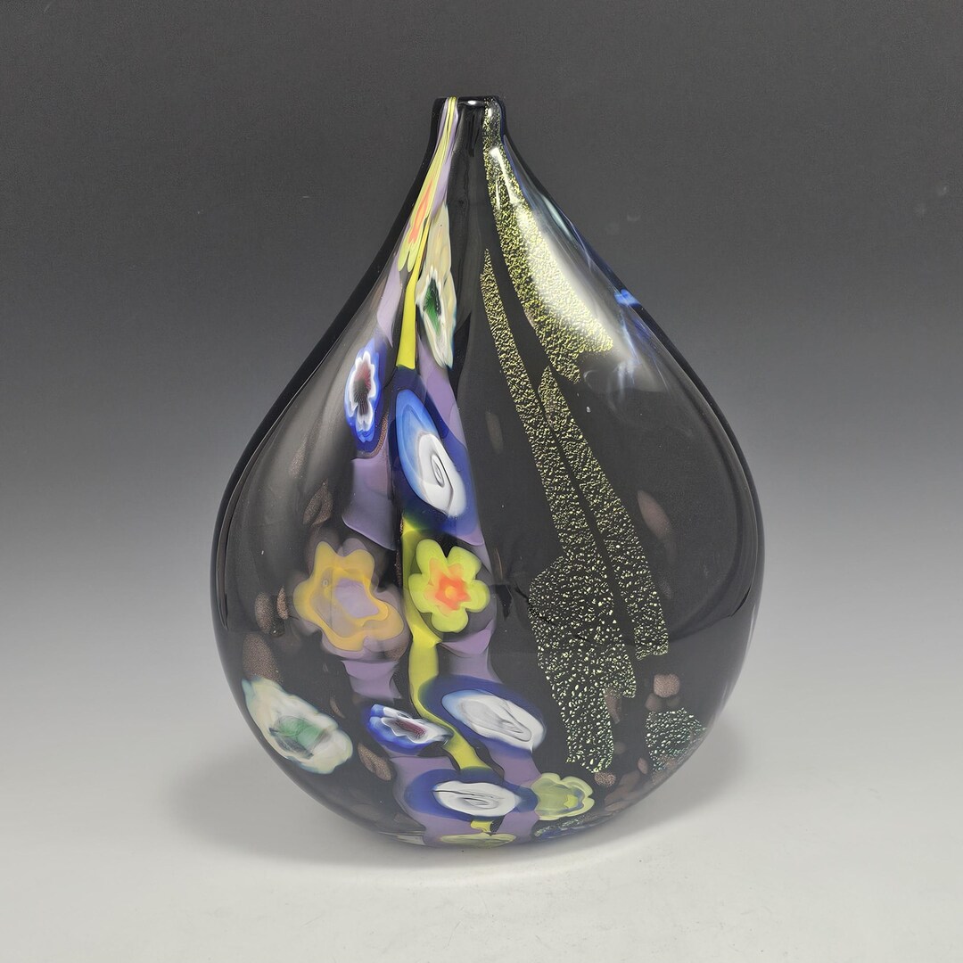 Black Murrini Glass Fireworks Vase - Etsy