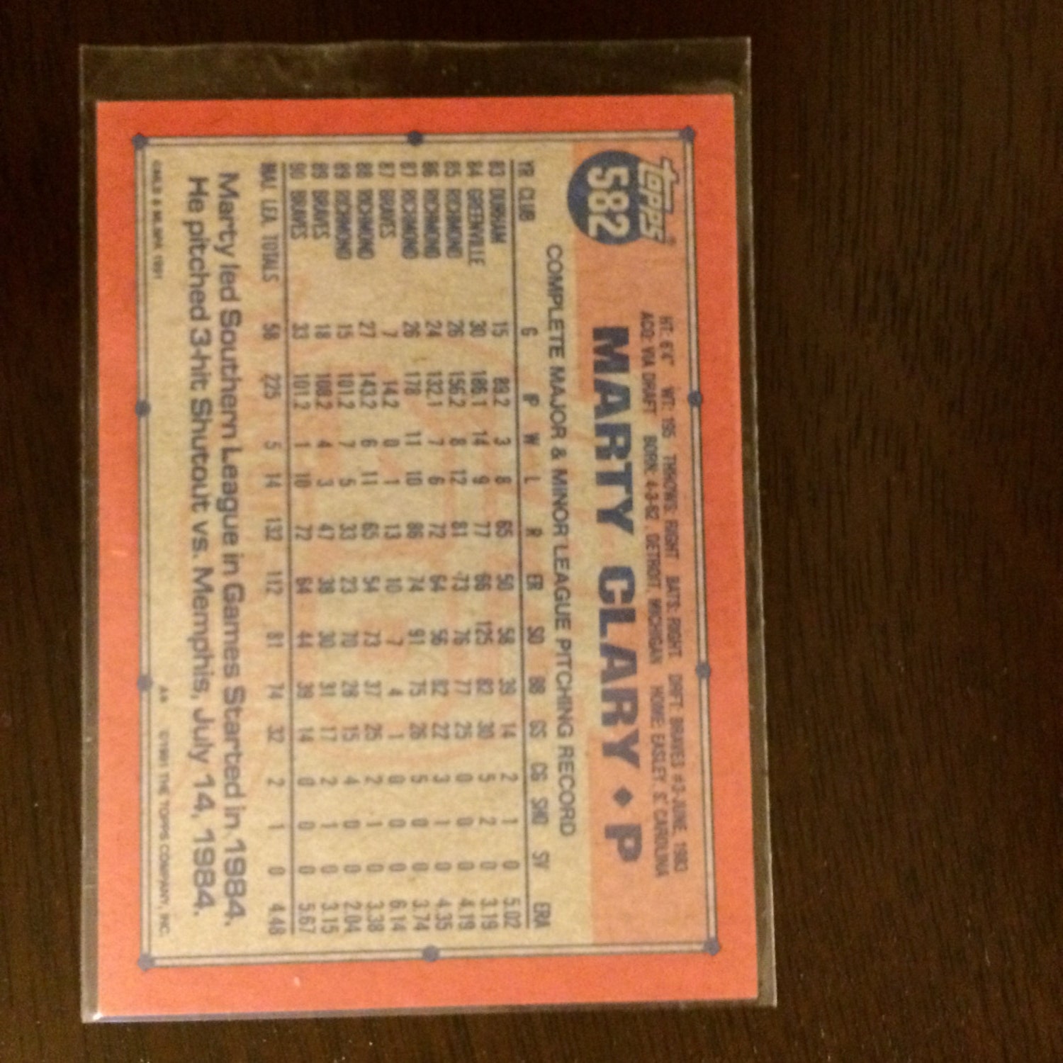 Marty Clary 1991 Atlanta Braves Pitcher 1991 Topps Baseball Card 582 - Etsy