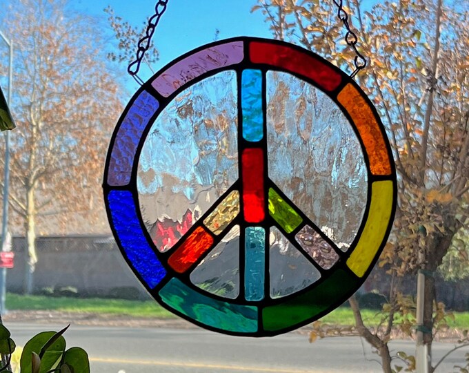 Rainbow Peace Sign Stained Glass - Etsy