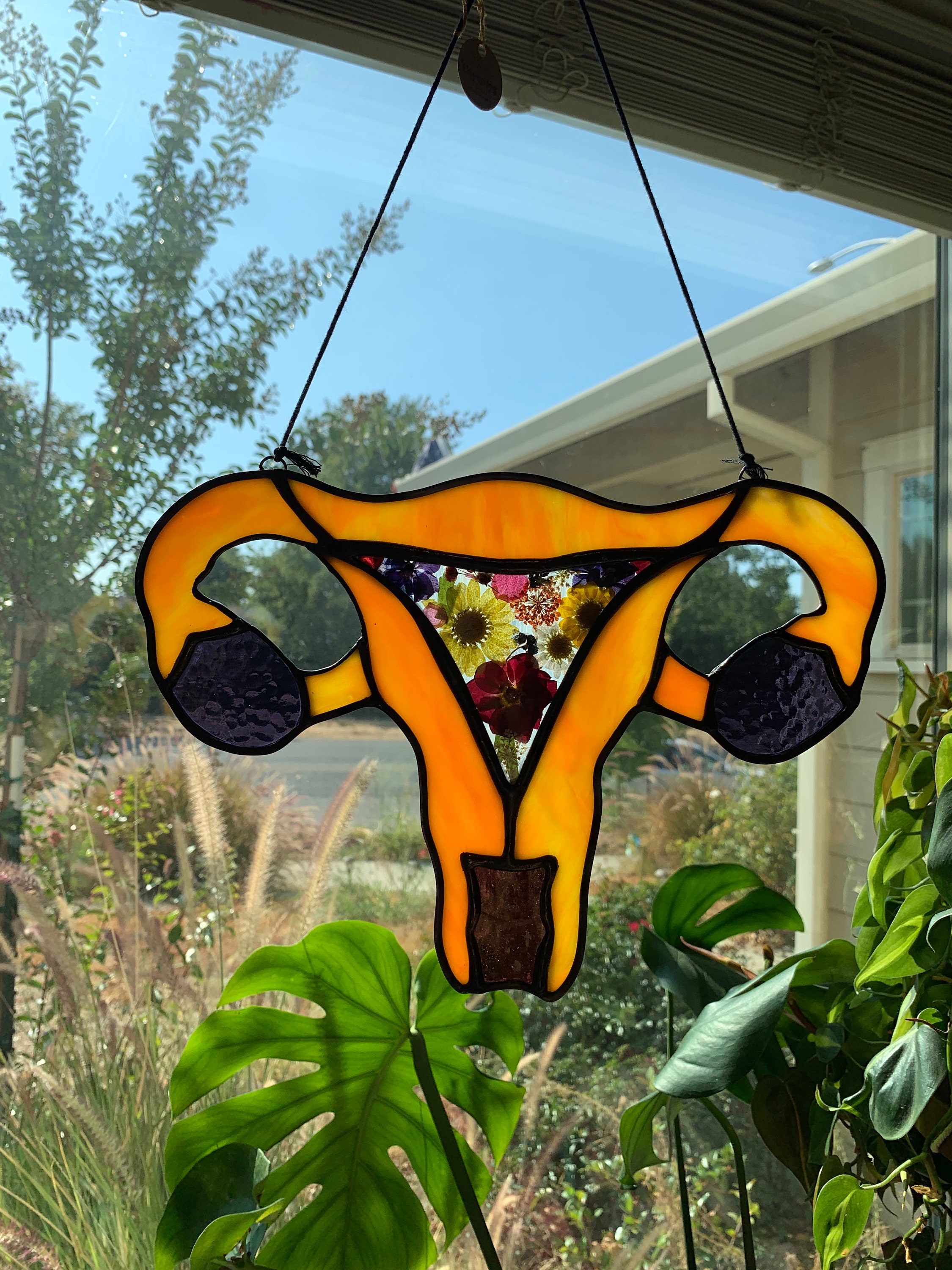 Custom Stained Glass Uterus With Dried Pressed Flowers - Etsy