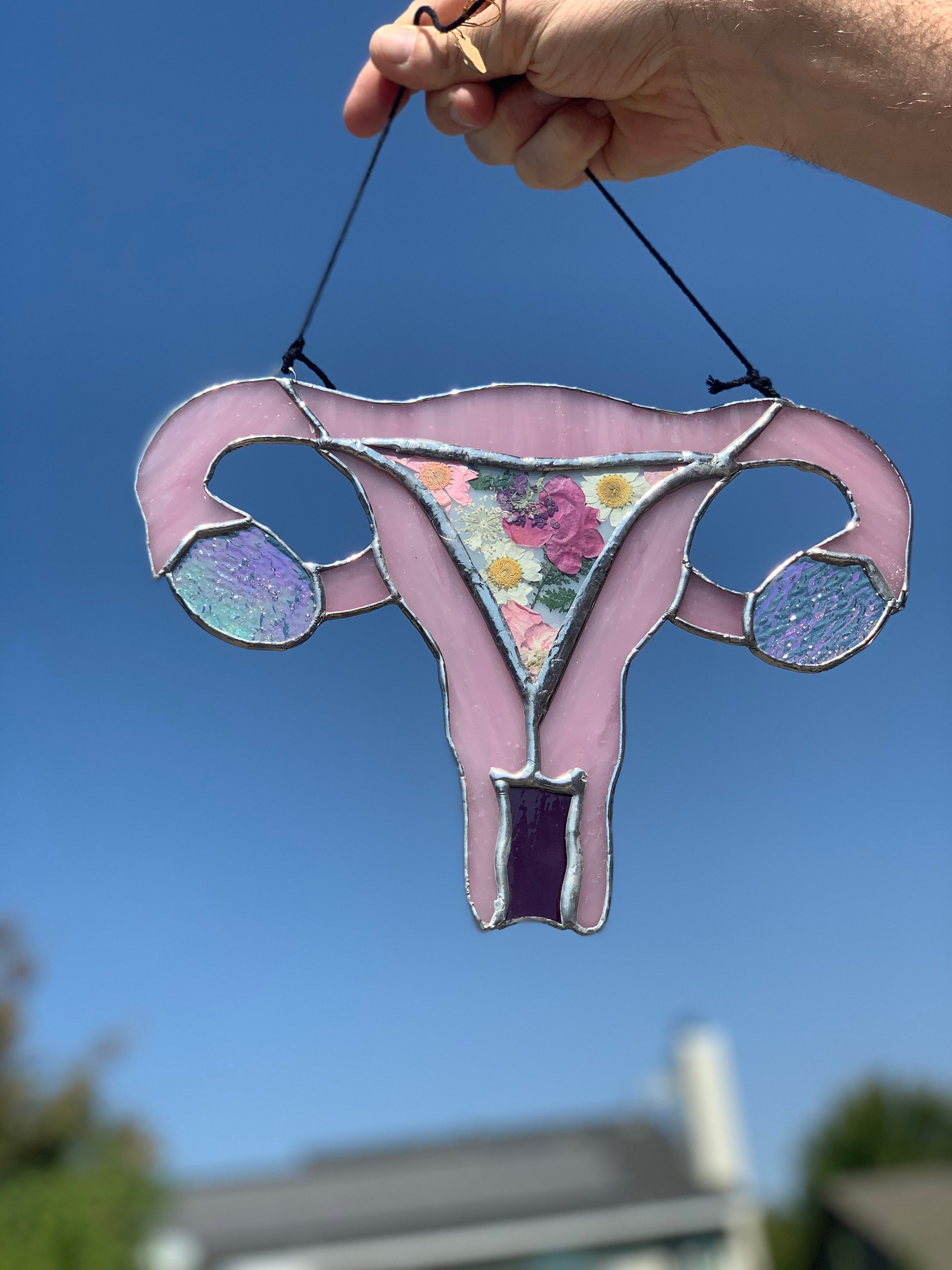 Custom Stained Glass Uterus With Dried Pressed Flowers - Etsy