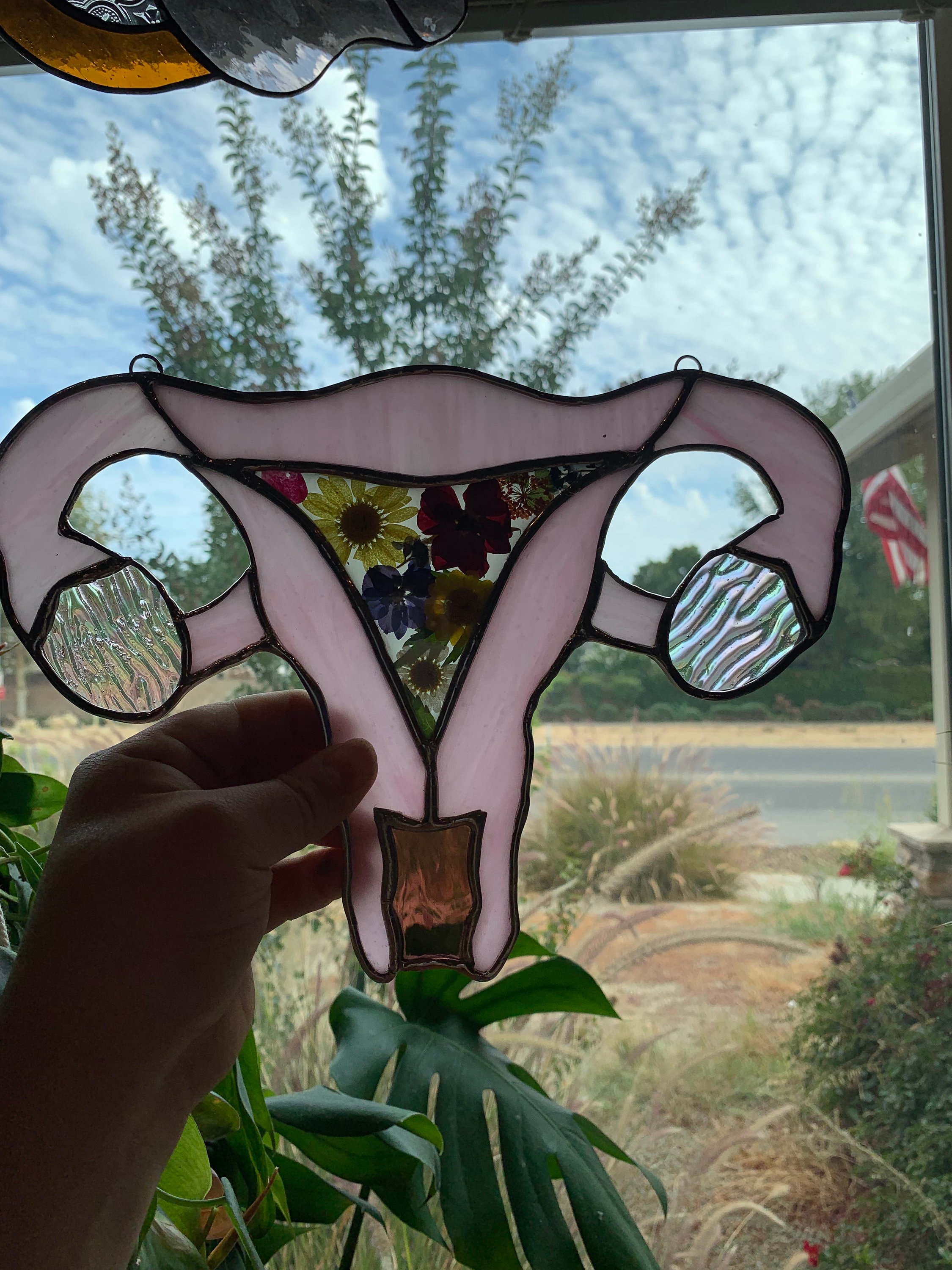 Custom Stained Glass Uterus With Dried Pressed Flowers - Etsy