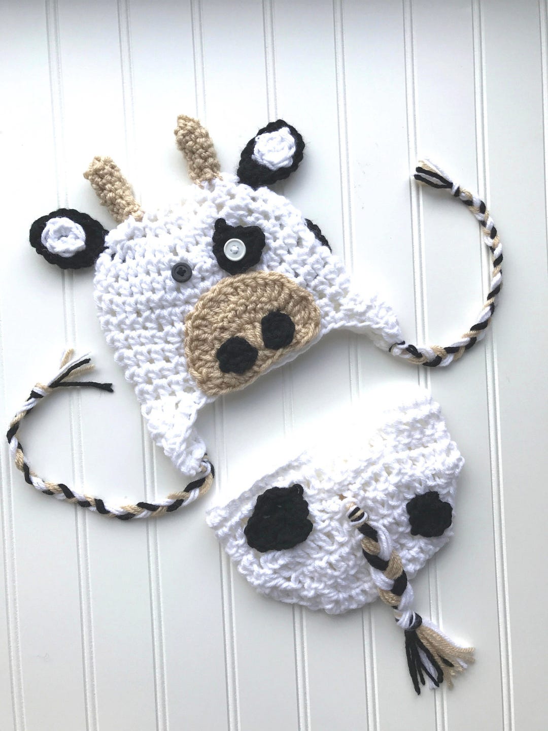 Crochet Cow Hat, Crochet Baby Cow Hat, Cow Hat and Diaper Cover, Baby ...