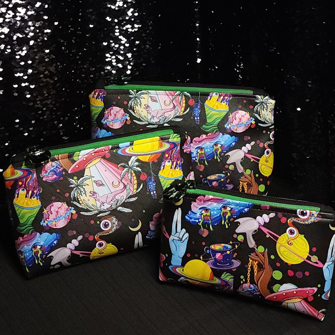 Psychedelic Space Themed Bags Features Custom UFO Zipper Pulls compact ...