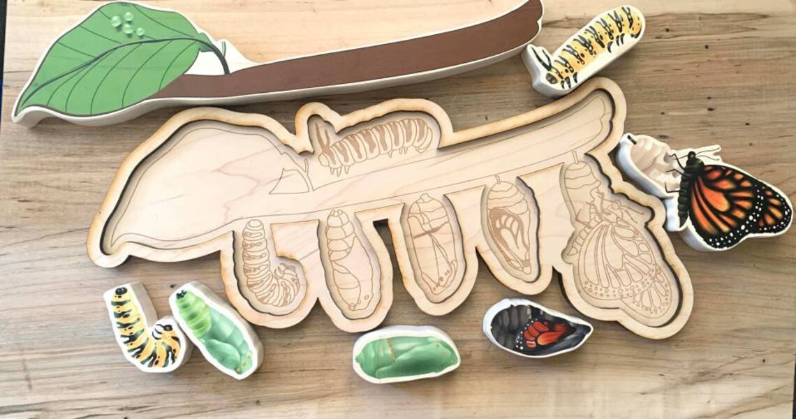 Monarch Butterfly Life Cycle Puzzle, Wooden Montesori Puzzle, Monarch ...