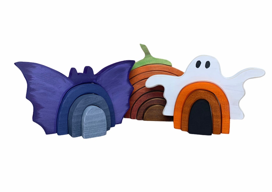Halloween Wooden Toys, Wooden Stackers, Home Decor, Ghost Stacker, Bat ...