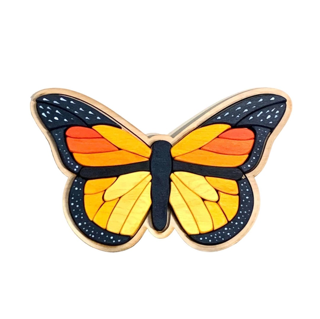 Wooden Monarch Butterfly Puzzle, Chunky Blocks Puzzle, Nature Building ...