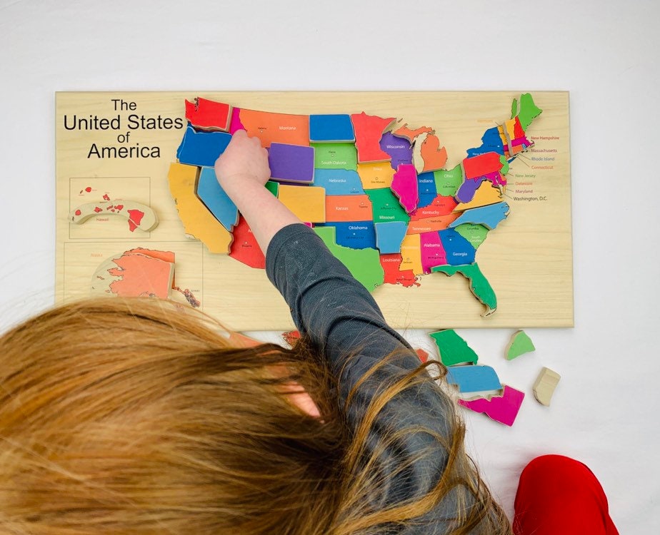 USA Map Puzzle, Wooden Puzzle, Map of the United States, Montessori ...