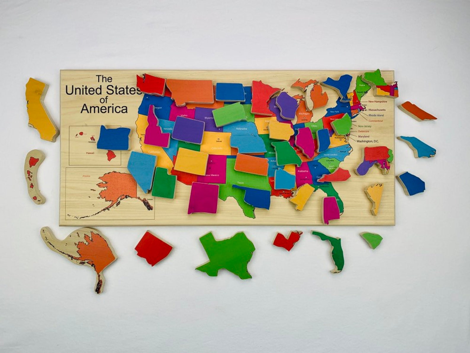 USA Map Puzzle, Wooden Puzzle, Map of the United States, Montessori ...