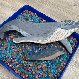 Wooden Puzzle With Mother and Baby Humpback Whale, Chunky Blocks Puzzle ...