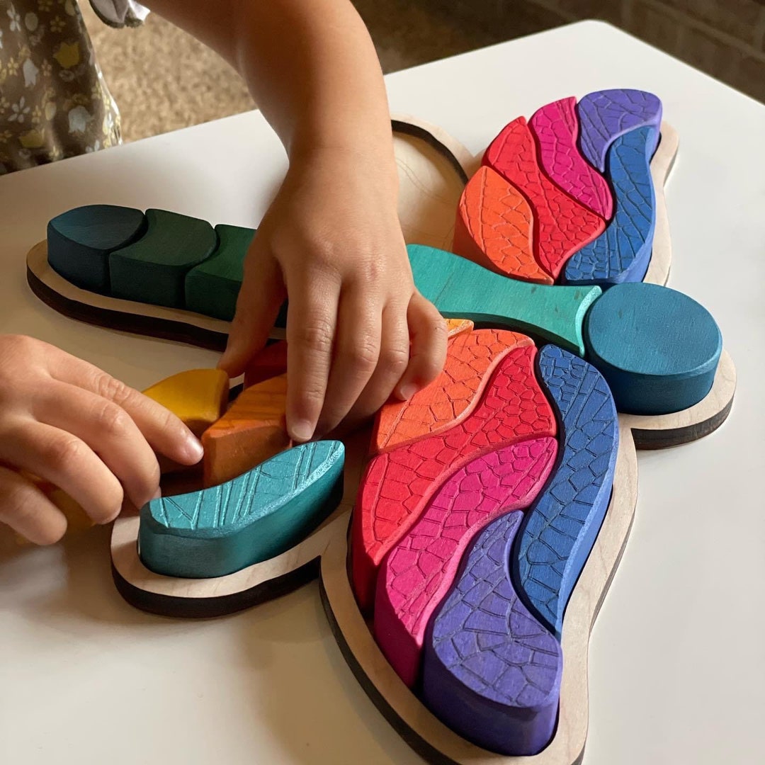 Wooden Dragonfly Puzzle, Chunky Blocks Puzzle, Nature Building Blocks ...