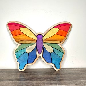 Wooden Rainbow Butterfly Puzzle, Chunky Blocks Puzzle, Nature Building ...