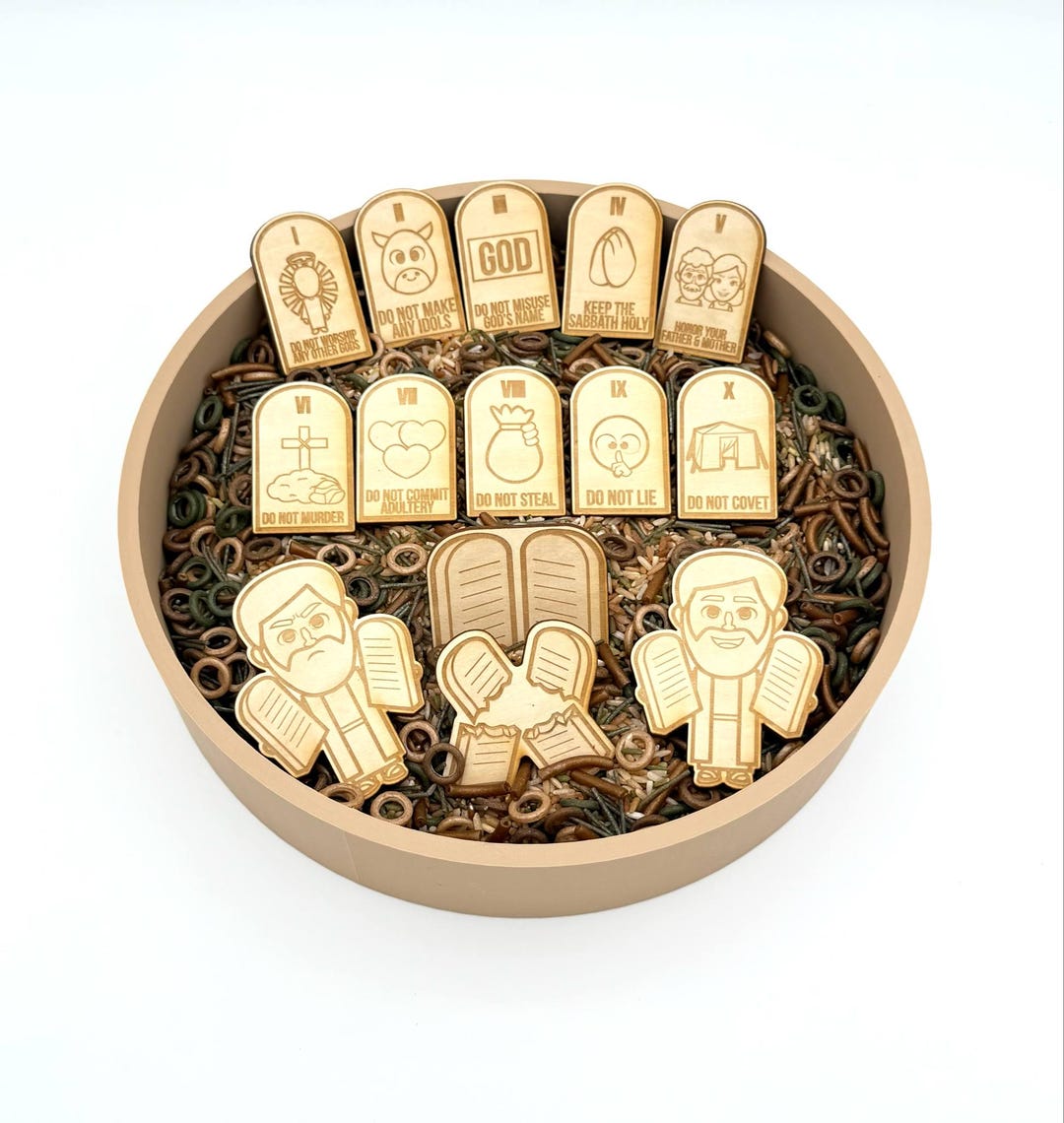 Sensory Bin 10 Commandments Wooden Set, Christian Sensory Play ...