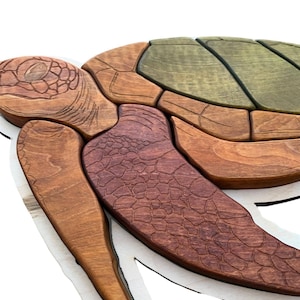 Sea Turtle Wooden Puzzle, Chunky Blocks Puzzle, Nature Building Blocks ...