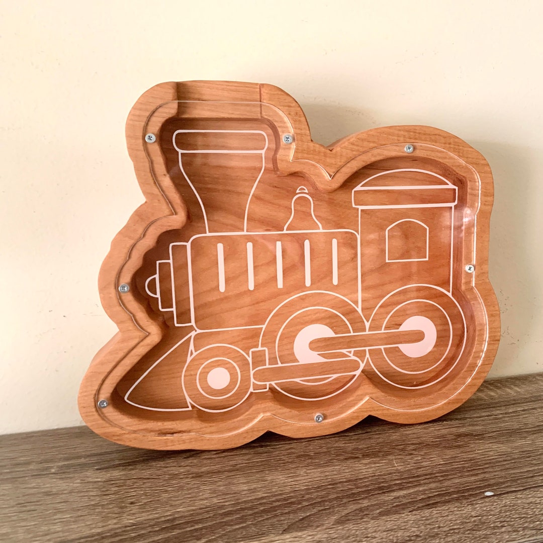 Choo Choo Train Wooden Piggy Bank, Wooden Money Bank for Saving ...