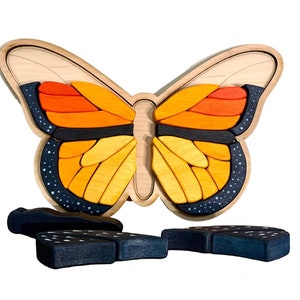 Wooden Monarch Butterfly Puzzle, Chunky Blocks Puzzle, Nature Building ...