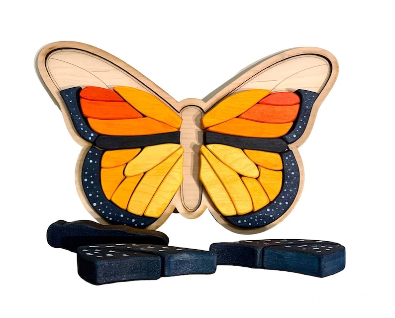Wooden Monarch Butterfly Puzzle, Chunky Blocks Puzzle, Nature Building ...