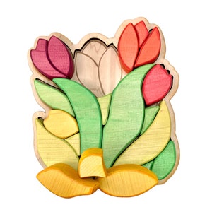 Wooden Tulip Puzzle, Chunky Blocks Puzzle, Nature Building Blocks ...