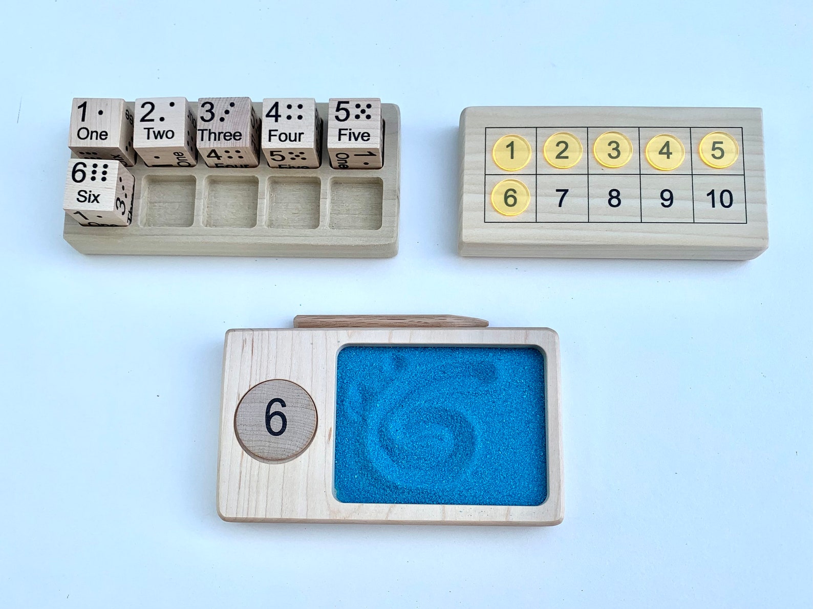 Math Set Wooden Ten Frame Wooden Sand Tray Counting Set - Etsy