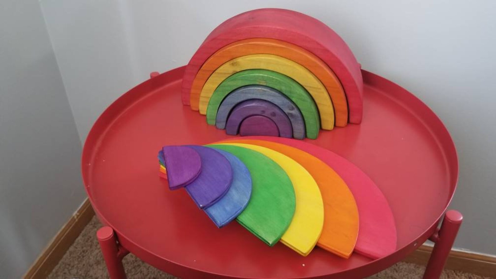 Wooden Rainbow and Building Plate Set Rainbow Stacker Half - Etsy