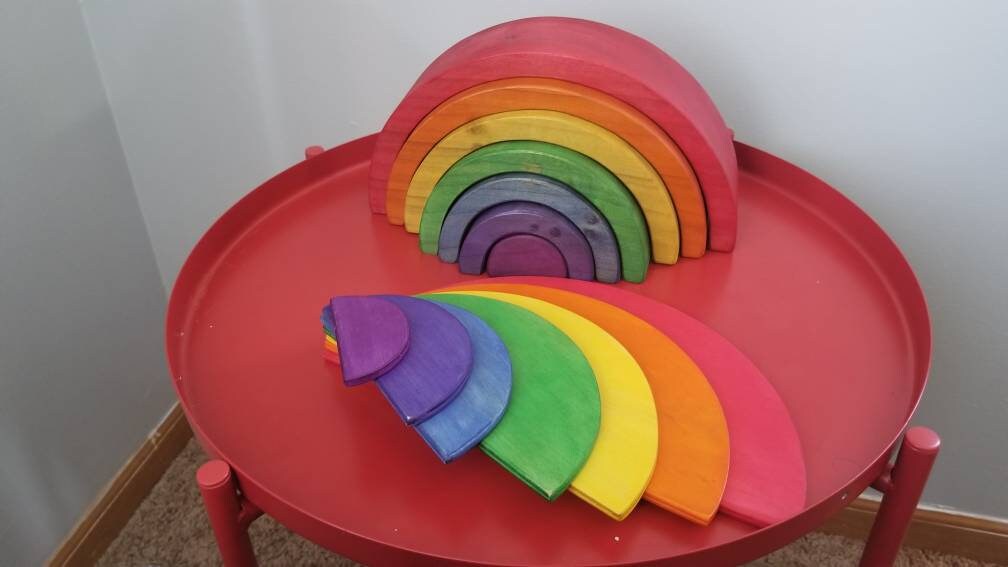 Wooden rainbow and building plate set rainbow stacker half | Etsy