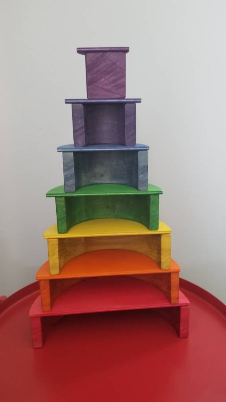 Wooden Rainbow and Building Plate Set Rainbow Stacker Half - Etsy