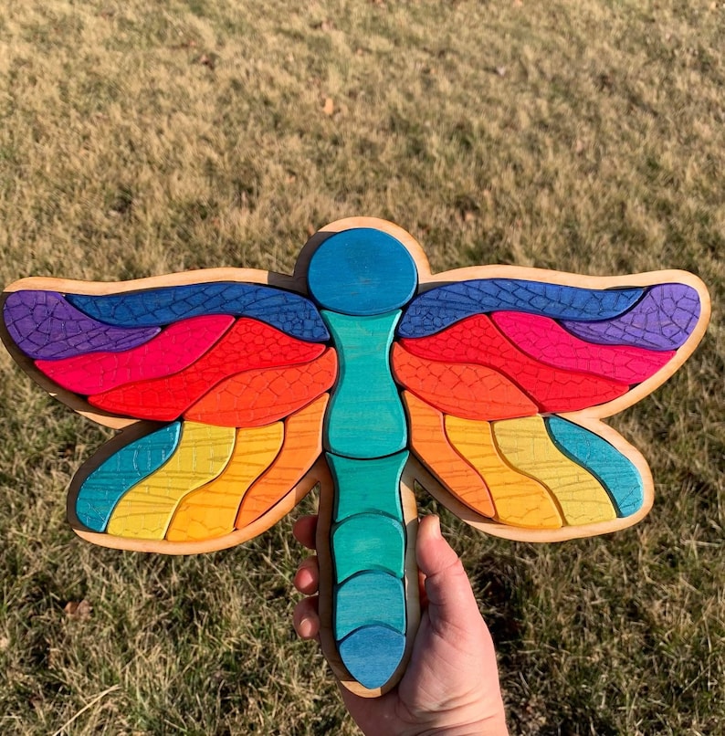 Wooden Dragonfly Puzzle, Chunky Blocks Puzzle, Nature Building Blocks ...