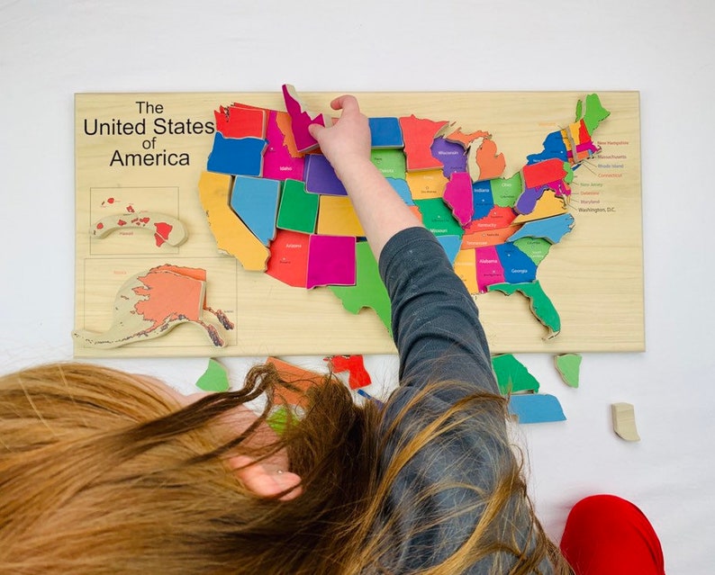 USA Map Puzzle, Wooden Puzzle, Map of the United States, Montessori ...