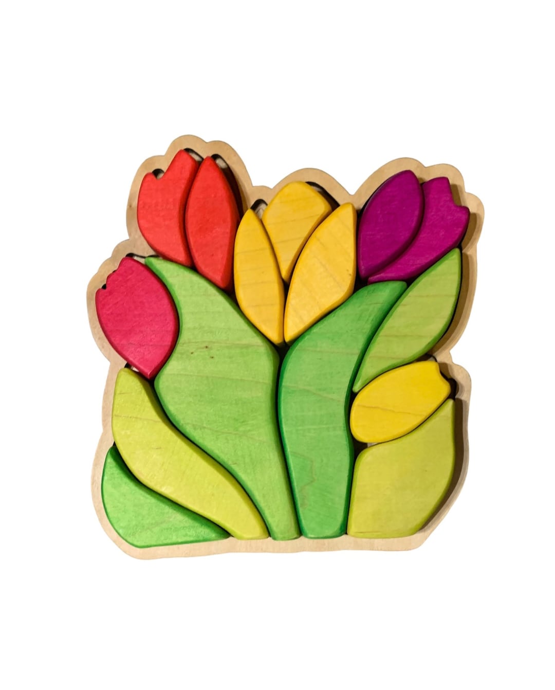 Wooden Tulip Puzzle, Chunky Blocks Puzzle, Nature Building Blocks ...