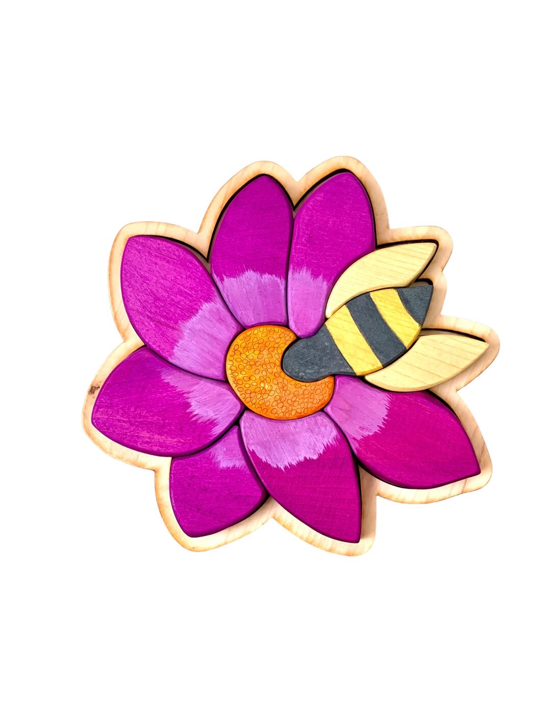 Wooden Flower Puzzle, Chunky Blocks Puzzle, Nature Building Blocks, Bee ...