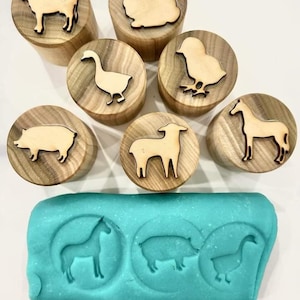 Barnyard Animals Play Dough, Farm Animal Stamp Set, Stampers, Wooden ...