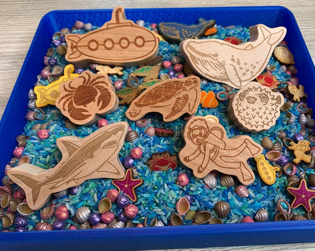 Under the Sea Mini Wooden Cutout Toys, Ocean Life Play Set, Montessori ...