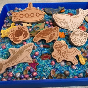 Under the Sea Mini Wooden Cutout Toys, Ocean Life Play Set, Montessori ...