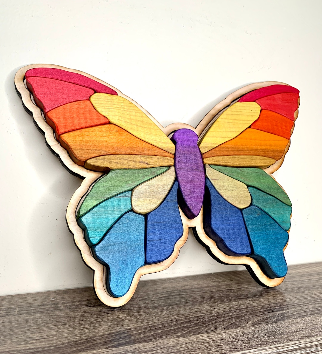 Wooden Rainbow Butterfly Puzzle, Chunky Blocks Puzzle, Nature Building ...