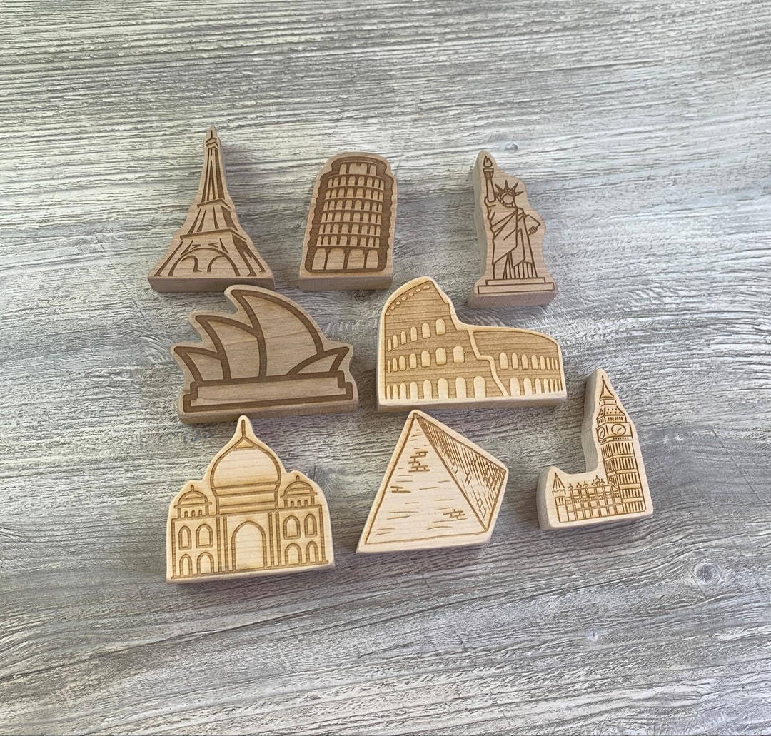 Wooden World Monument Figures, Wooden Geography Pieces, Around the ...
