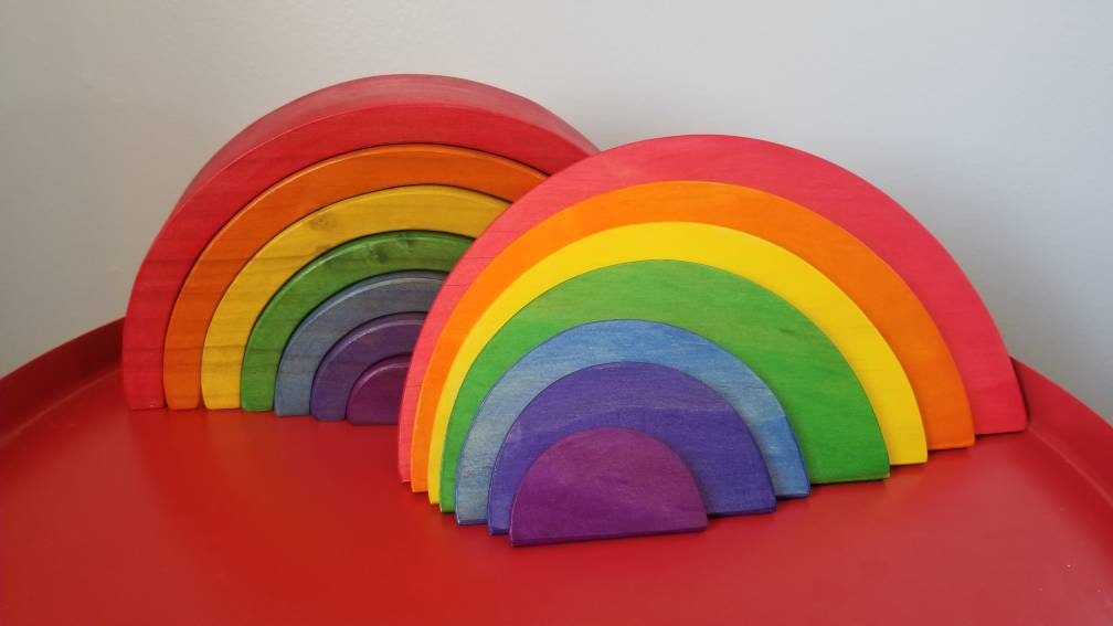Wooden rainbow and building plate set rainbow stacker half | Etsy