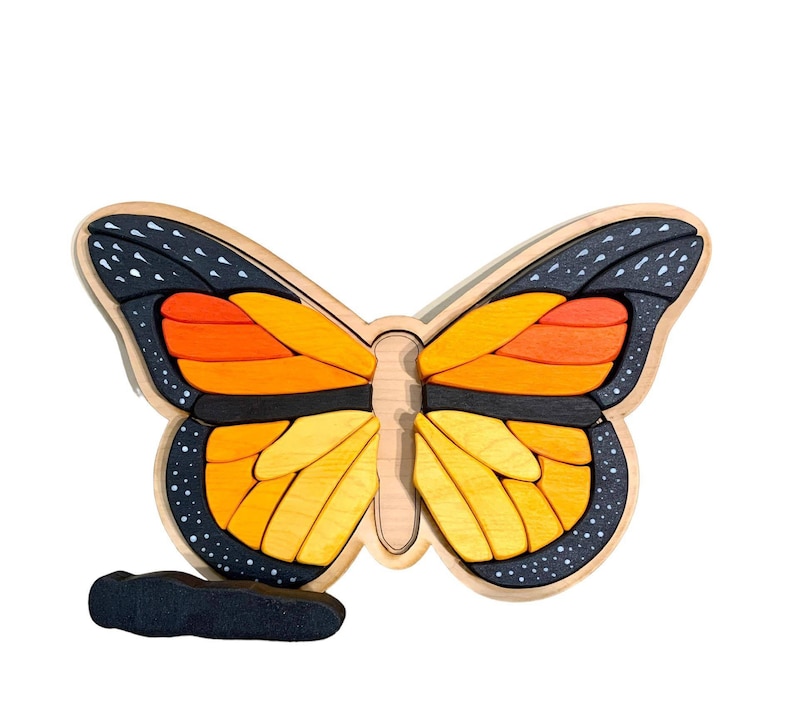 Wooden Monarch Butterfly Puzzle, Chunky Blocks Puzzle, Nature Building ...