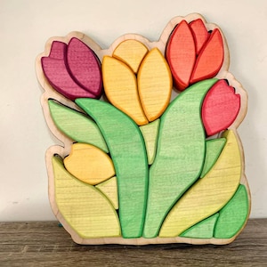 Wooden Tulip Puzzle, Chunky Blocks Puzzle, Nature Building Blocks ...