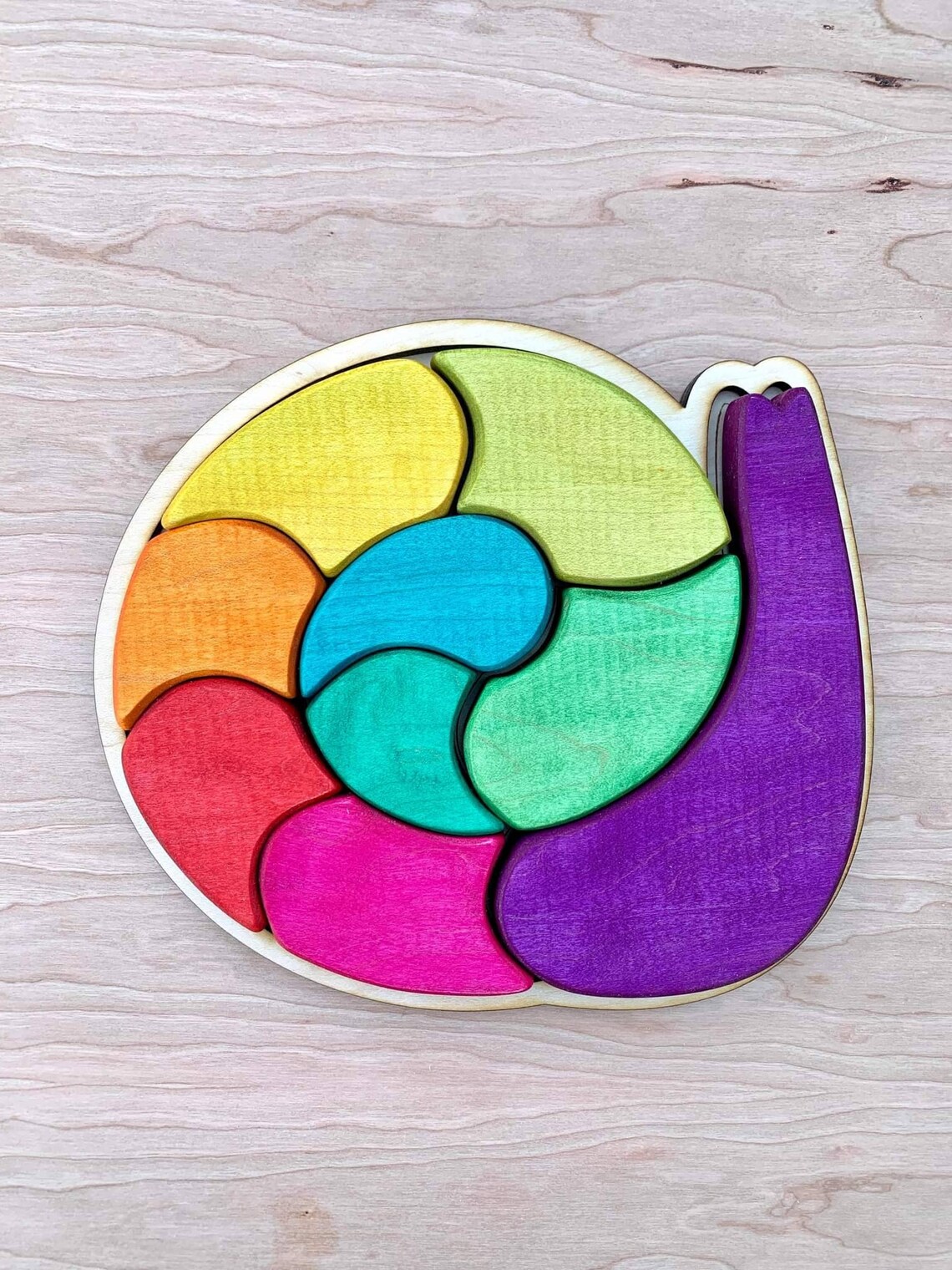 Wooden Rainbow Snail Puzzle, Chunky Blocks Puzzle, Nature Building ...