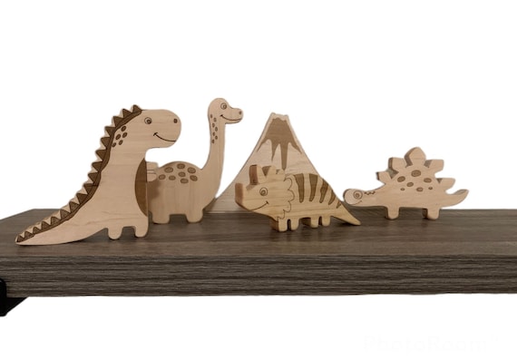 Dino Set Dinosaurs Volcano Pretend Play Set Wooden Play | Etsy