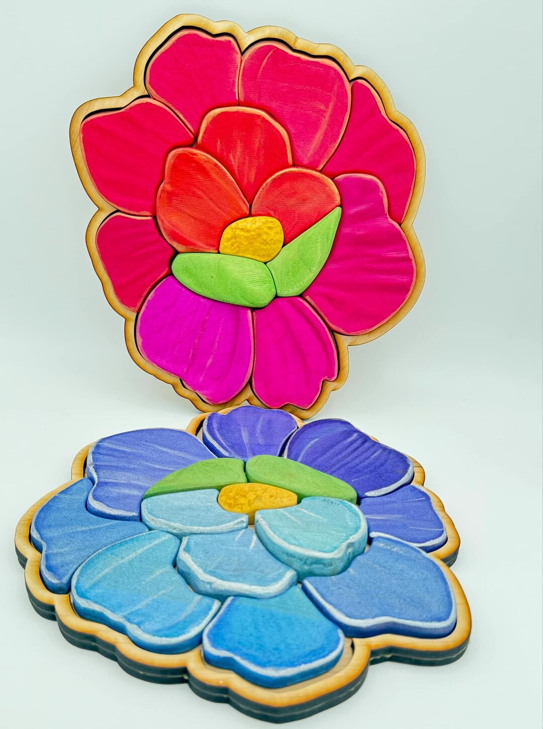 3d Wooden Flower Puzzle, Montessori Style Flower Puzzle Made of Wood ...