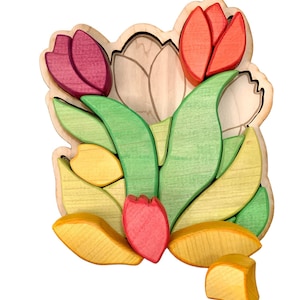 Wooden Tulip Puzzle, Chunky Blocks Puzzle, Nature Building Blocks ...